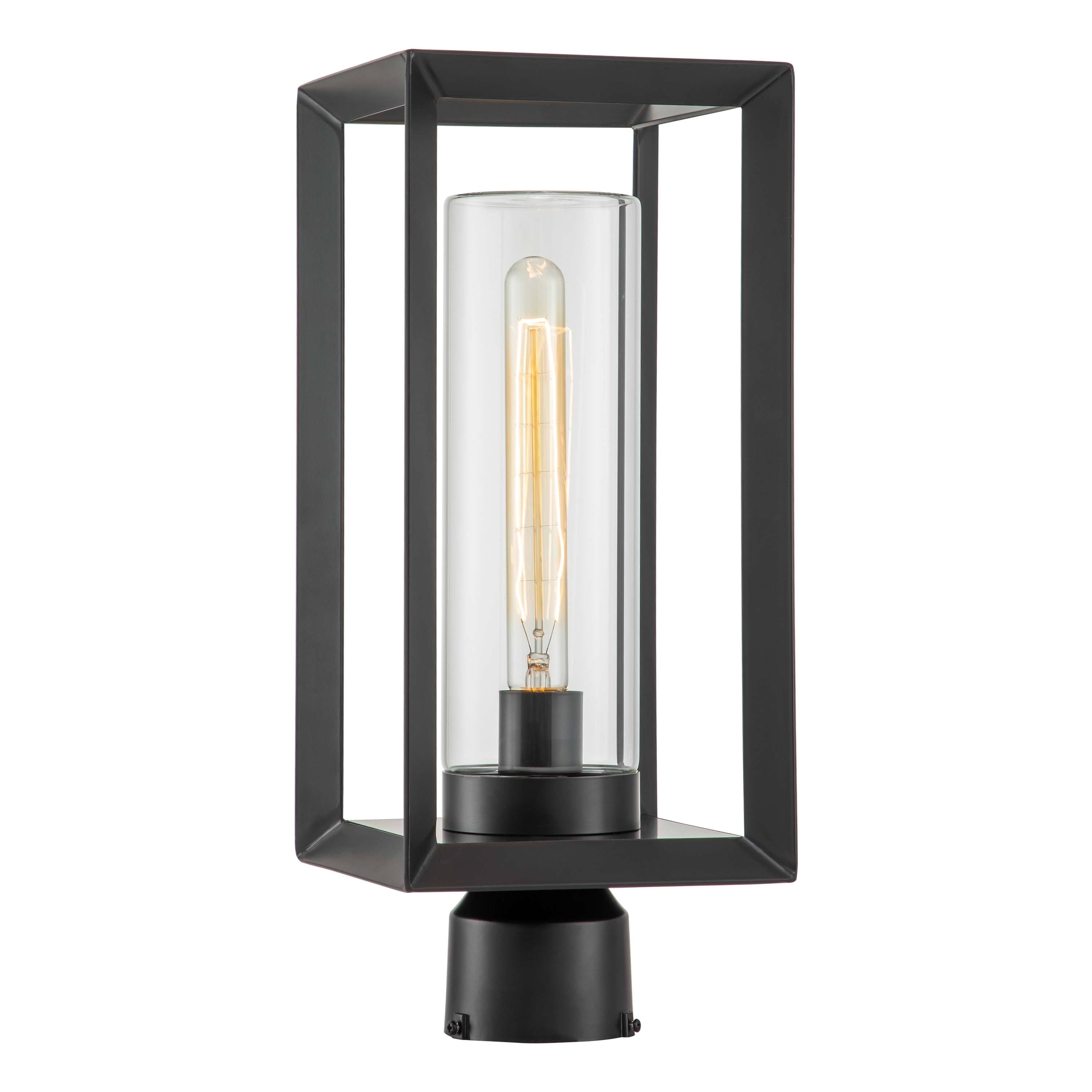 1-Light Matte Black Outdoor Post Light with Clear Glass Shade - M - On ...