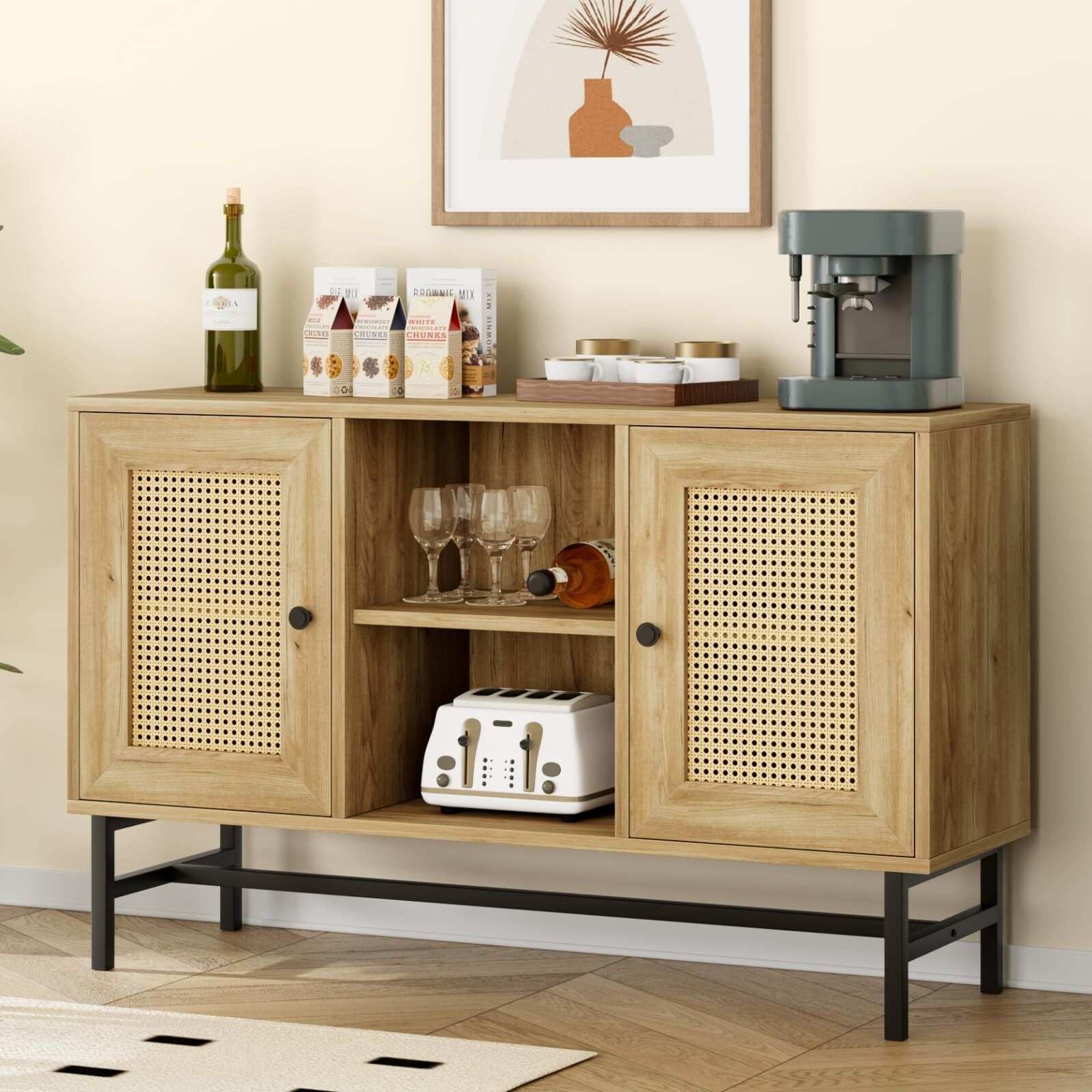 Rattan Buffet Sideboard Accent Storage Cabinet Coffee Bar Cabinet - On Sale - Bed Bath & Beyond ...
