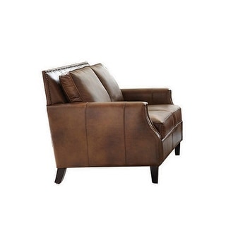 Rich 60 Inch Loveseat, Recessed Arms, Nailhead Trim, Brown Leather ...