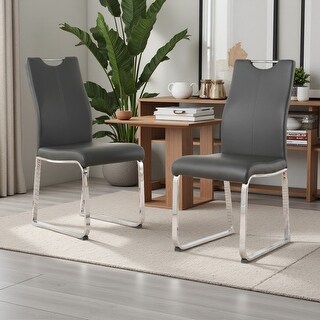 38"H Set of 2 Modern PU Dining Chairs - Cloth Upholstered with ...