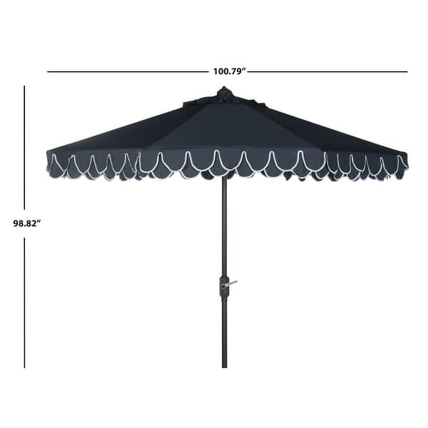 SAFAVIEH 9ft Round Outdoor Patio Umbrella with Valance - UV Resistant ...