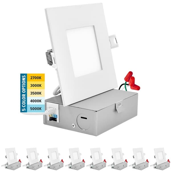 Sunperian 4 inch Square Ultra-Thin LED Recessed Light J-Box 5 Color ...