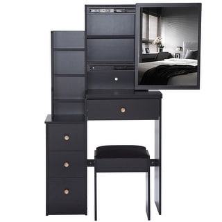 Fashionable Multi-Layered Vanity Table with Extra Large Sliding Mirror ...