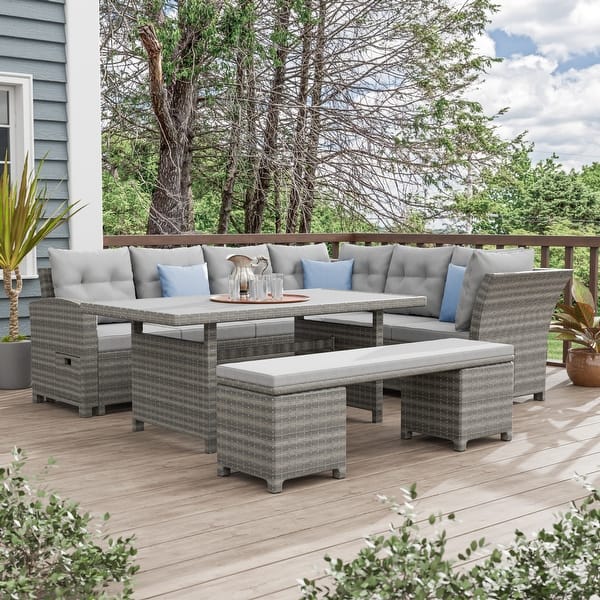 Malia Outdoor Convertible 8-Seater Sectional Dining Set with Bench ...