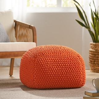 Roomfitters Handwoven Square Pouf Ottoman, Textured Cotton Knit Floor ...
