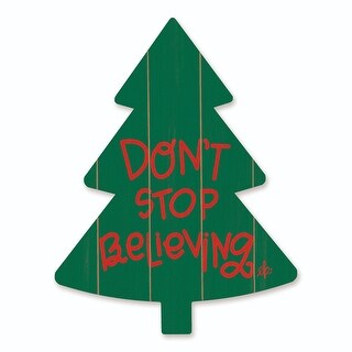 18" Green Red "Don't Stop Believing" Christmas Tree Cutout Wall Decor ...