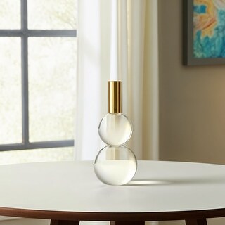 Set of Two Clear And Gold Geo Orbs Crystal Tabletop Taper Candlesticks ...