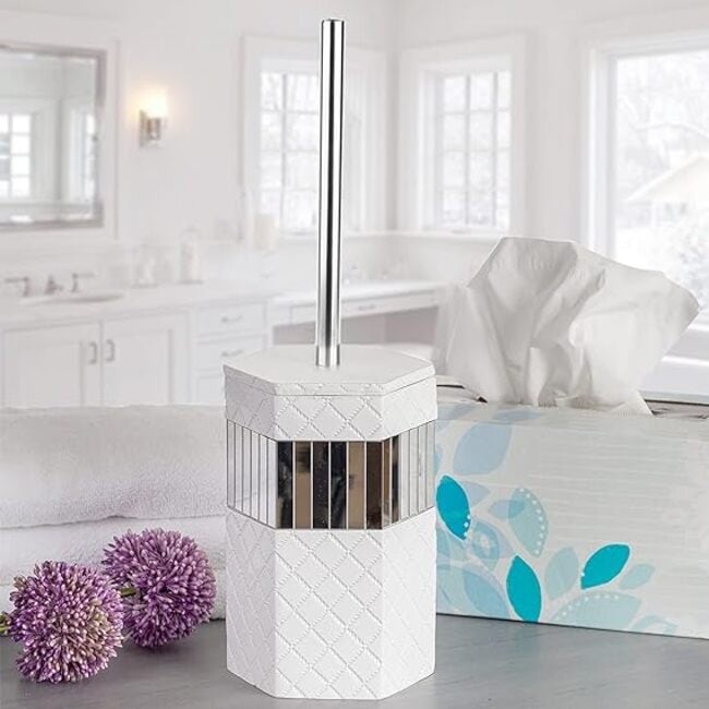 Creative Scents Quilted Mirror White Toilet Brush Set On Sale Bed Bath Beyond 39095699