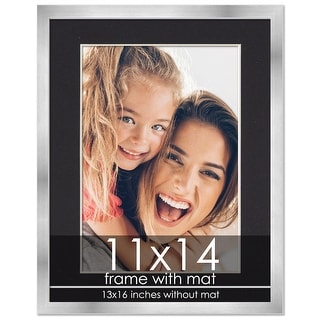 11x14 Frame with Mat - Silver 13x16 Frame Wood Made to Display Print or ...