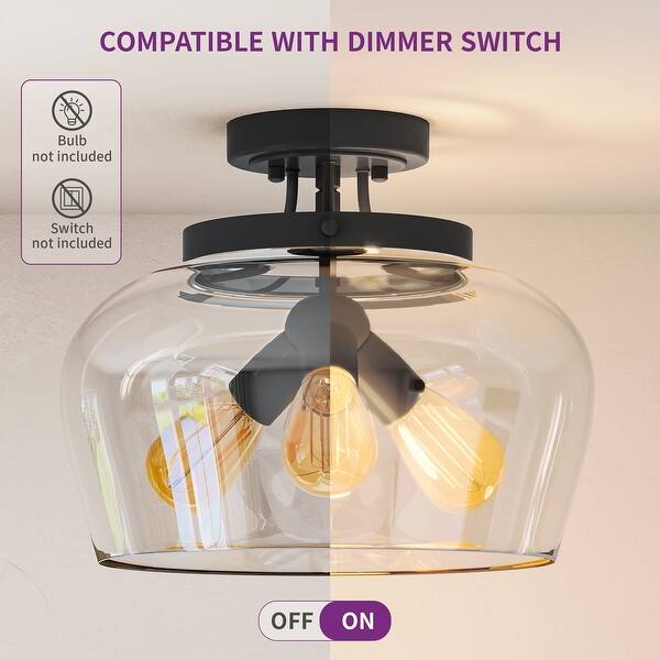 Moasis Modern Industrial Semi Flush Mount Ceiling Light with Clear ...