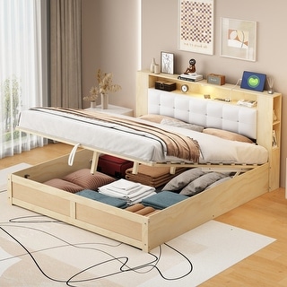 Queen Size Tufted PU Storage Bed with Storage Headboard and Hydraulic ...