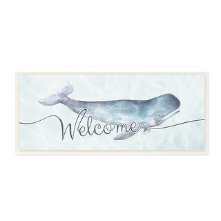 Stupell Welcome Greeting Soft Tranquil Whale Ocean Animal Wood Wall Art ...