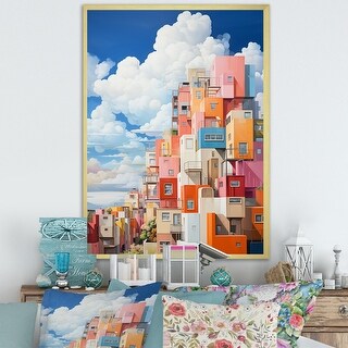 Designart "Cubic Condo Tower In Style Of De Stijl I" Clouds Framed Wall ...