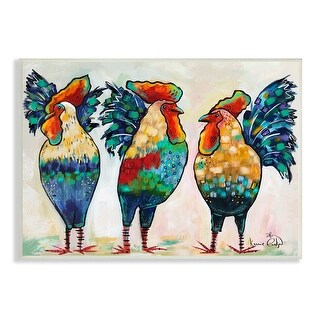 Stupell Bold Patterned Chickens Hens Vivid Feathers Standing Wood Wall ...