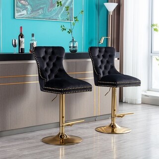 Velvet Adjustable Bar Stools With Golden Base Set of 2 - Bed Bath ...