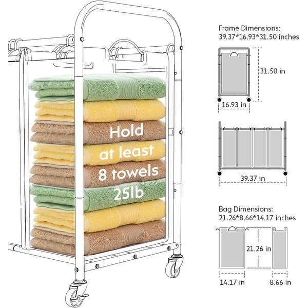 4 Compartments Laundry Basket with rolling lockable wheels,Laundry ...