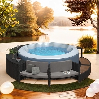 Spa Surround Spa Frame Patio Rattan Sofa Set with Storage Spaces, Grey ...