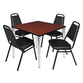 Kahlo 36" Square Breakroom Table- Cherry/ Chrome & 4 Restaurant Stack ...