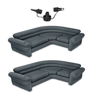 Intex Electric Air Pump w/ Intex Inflatable Couch w/ Cupholders (2 Pack ...