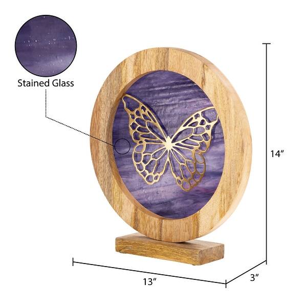 River of Goods Round Decorative Stained Glass Mango Wood Stand - 13" x ...