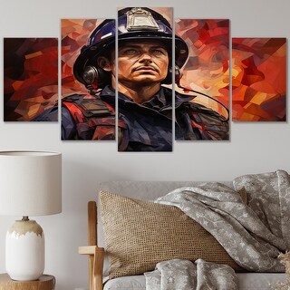 Designart "Fireman Portrait II" Fireman Multipanel Wall Art Print set ...