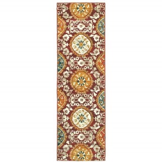 2' X 8' Orange Blue Teal Green And Beige Oriental Power Loom Stain ...