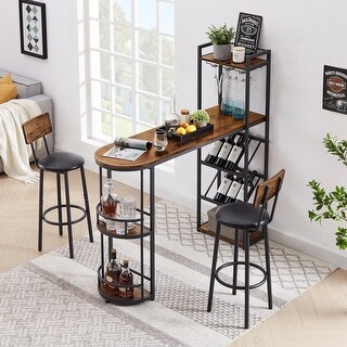 Bar table and stool set with 2 bar stools, with bottle holder, glass ...