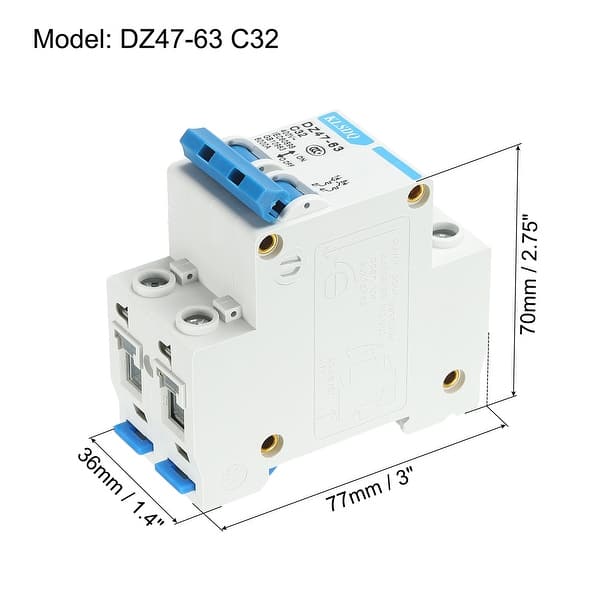 Miniature Circuit Breaker Low Voltage AC 32A 400V 2 Pole DZ47-63 C32 - White, Blue - Bed Bath ...
