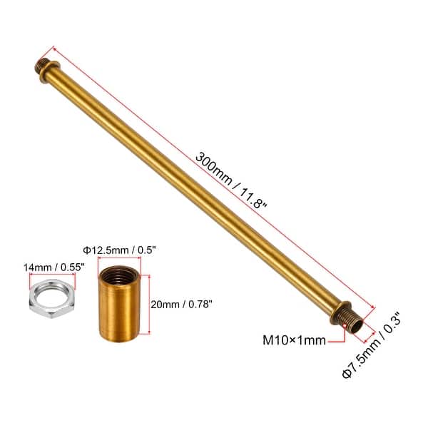 4set M10x1 Threaded Extension Rod 300mm Coupling Nut Pipe Hex Nut Gold ...