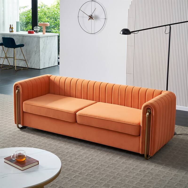Modern Velvet Sofa Channel Tufted Arms and Back - Overstock - 36117517