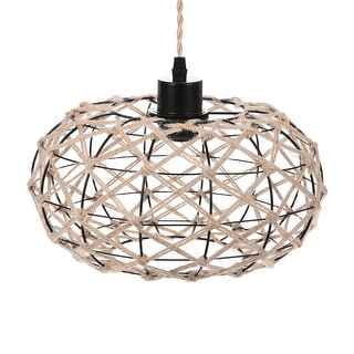 Hand-Woven Pendant Light Rattan Hanging Light Wicker Coastal Retro Lamp ...