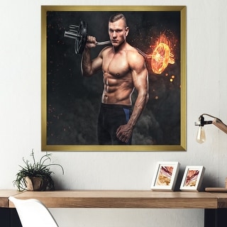 Designart "Muscular Athletic Male Holds Burning Barbell" Aerobic ...