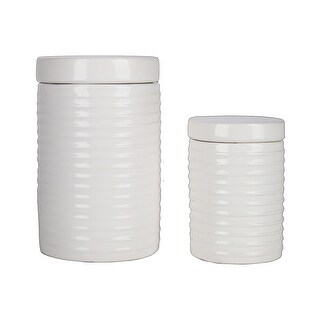 Ceramic Lidded Cannister with Ribbed Design, Set of 2, White - Bed Bath ...