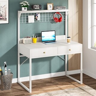 White Modern Computer Desk with Drawer,Wood Writing desk Workstation ...