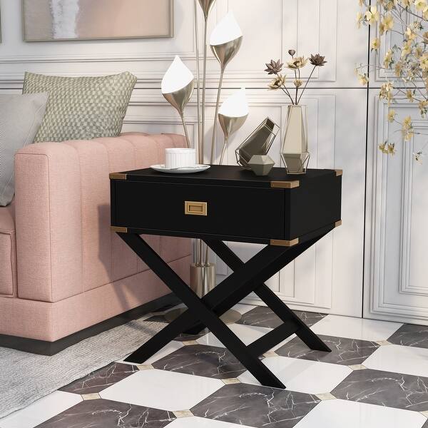 Yore Contemporary 24-inch Solid Wood 1-Drawer Side Table by Furniture ...