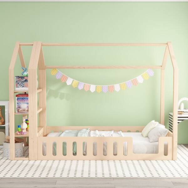 Log cabin bed with enclosure and removable storage shelves - On Sale ...