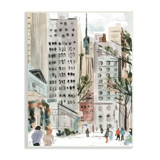 Stupell People Walking City Streets Tall Metropolis Buildings Wood Wall ...