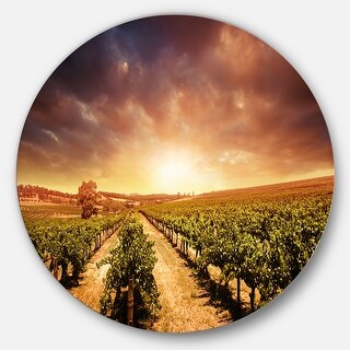 Designart 'Vineyard with Stormy Sunset' Circle Wall Art Landscape - Bed ...