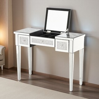 39.8" Makeup Vanity with Diamond Inlay & Flip-Top Mirror - Bed Bath ...