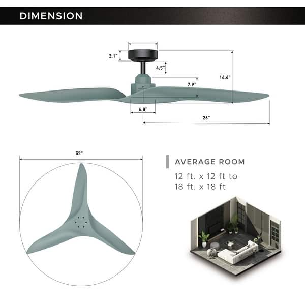 52" Modern Sage Green ABS 3-Blade Outdoor Ceiling Fan without Light ...