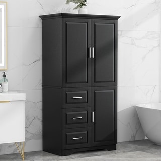 Black 62-Inch Tall Storage Cabinet with Doors and 3 Drawers for ...