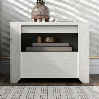 Nightstand with One Drawer and Wood Grain Sticker Surfaces - Simple and ...