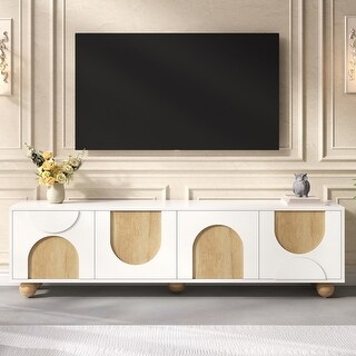 Rustic Cream TV Stand for 75" Screens - Farmhouse Media Console with ...