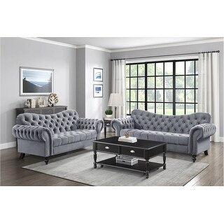 Emilio Dark Gray Velvet Tufted Living Room Set - Bed Bath & Beyond ...