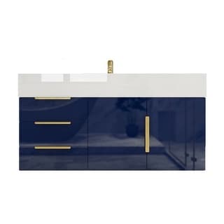 30" Striped Navy Blue Bathroom Vanity with White Ceramic Sink, Wall ...