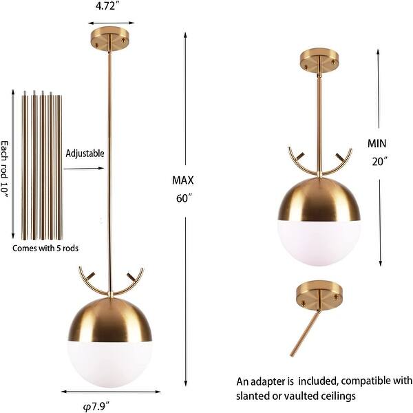 Gold globe pendant light fixture modern brass chandelier white ball ...