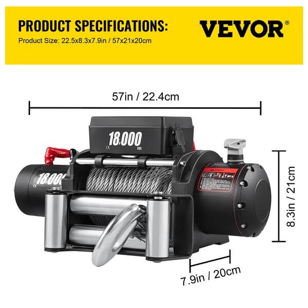 VEVOR Truck Winch 18000lbs Electric Winch Cable Steel 12V Power for UTV ...
