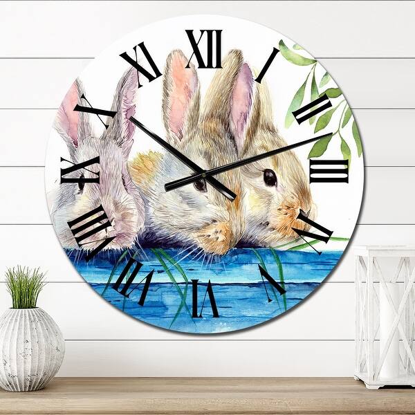 Designart 'Three Fluffy Rabbits Behind A Blue Wooden Fence' Traditional ...