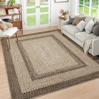 Washable Living Room Rugs Modern Braided Print Area Rug Border Design ...