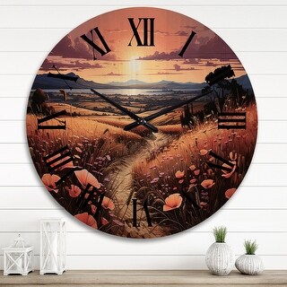 Designart "Farm Fauvist Fields II" Farm Oversized Wood Wall Clock - Bed ...